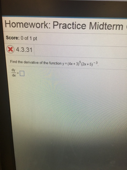 Solved Find the derivative of the function y = (4x + 3)^5(2x | Chegg.com