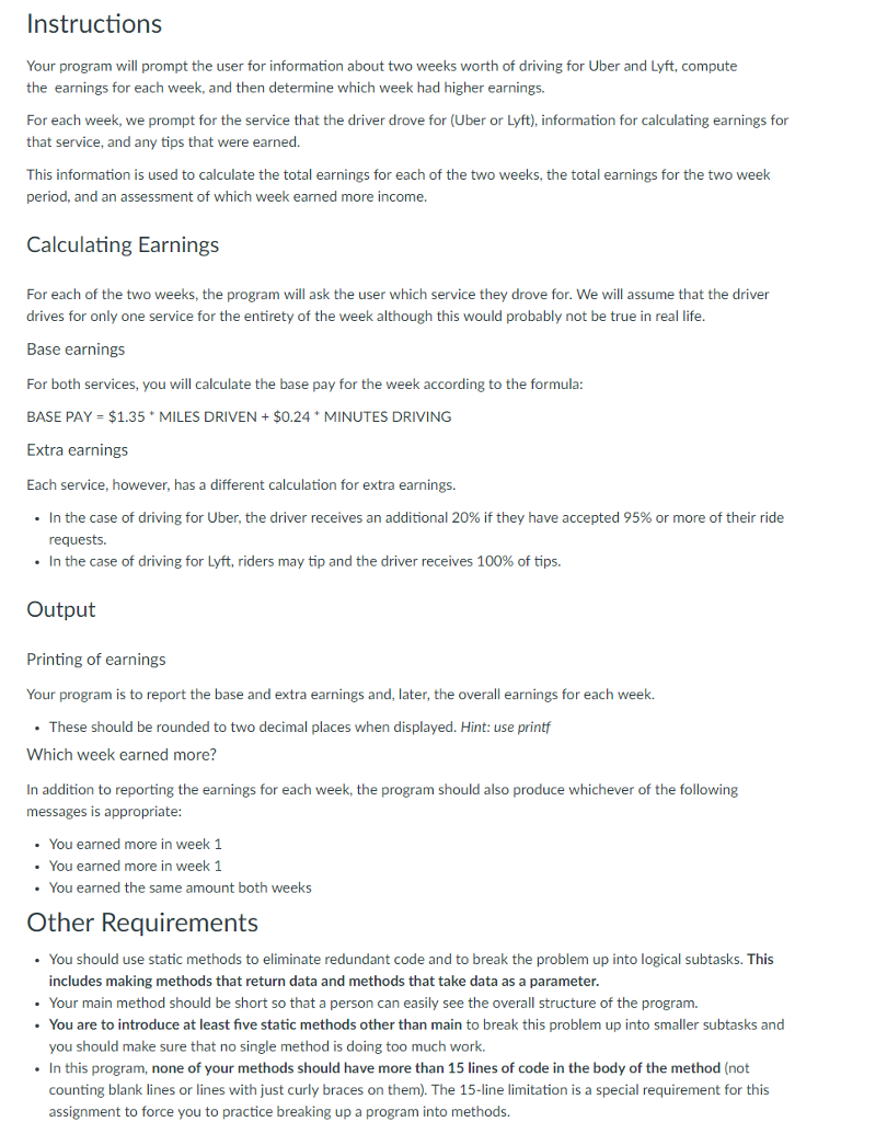 Solved Java program that must follow hte bullet points under | Chegg.com