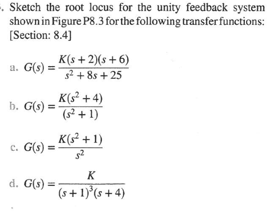 Solved Sketch The Root Locus For The Unity Feedback System
