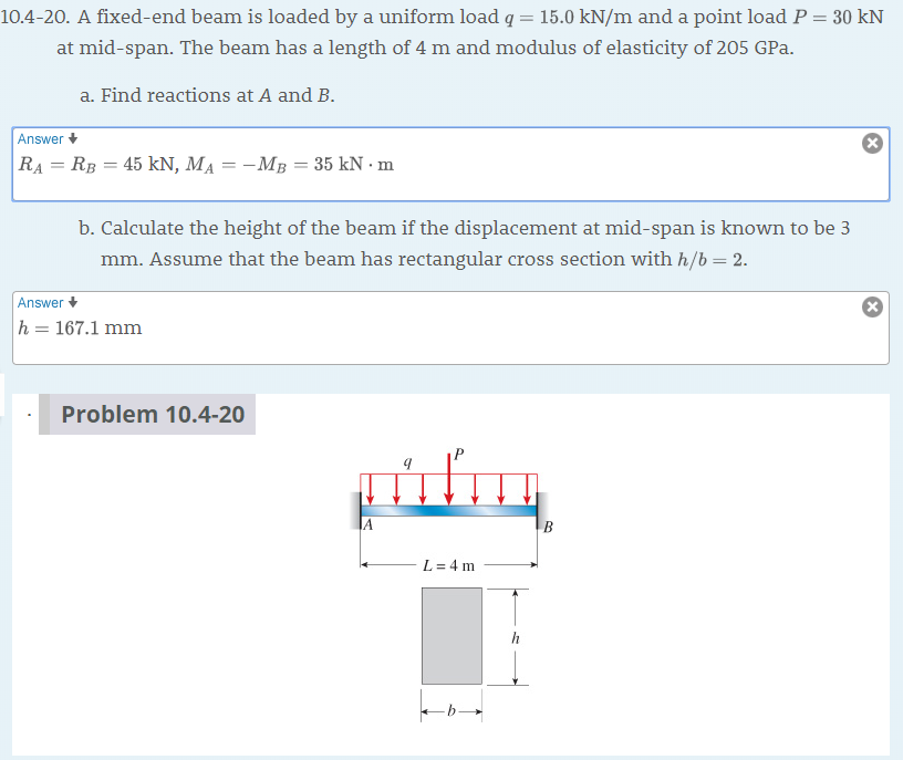 Solved 10.4-20. A fixed-end beam is loaded by a uniform load | Chegg.com