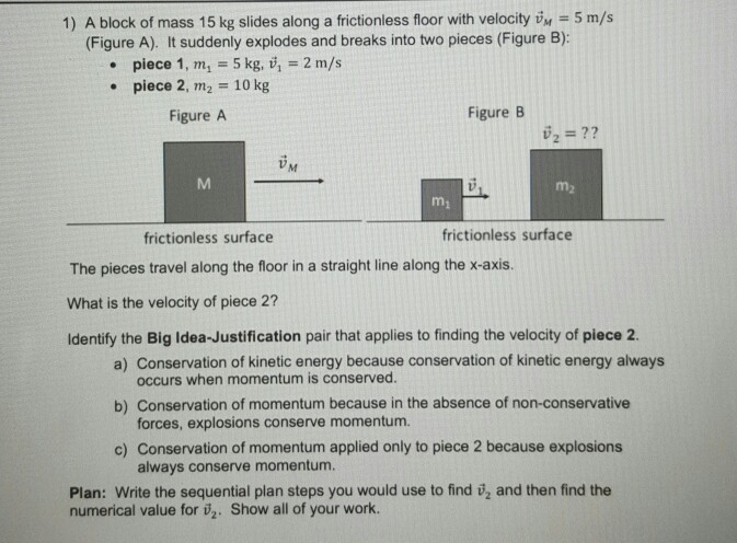 Solved 1) A block of mass 15 kg slides along a frictionless | Chegg.com