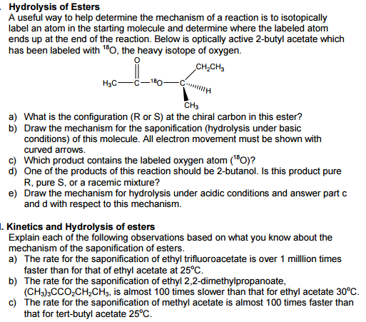 Solved Hydrolysis of Esters A useful way to help determine | Chegg.com