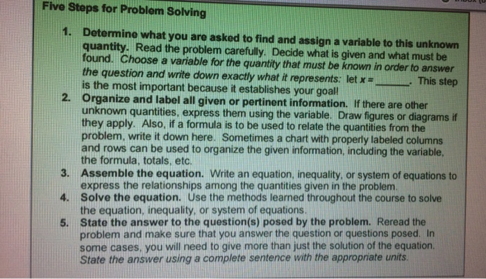 Solved Five Steps for Problem Solving 1. Determine what you | Chegg.com