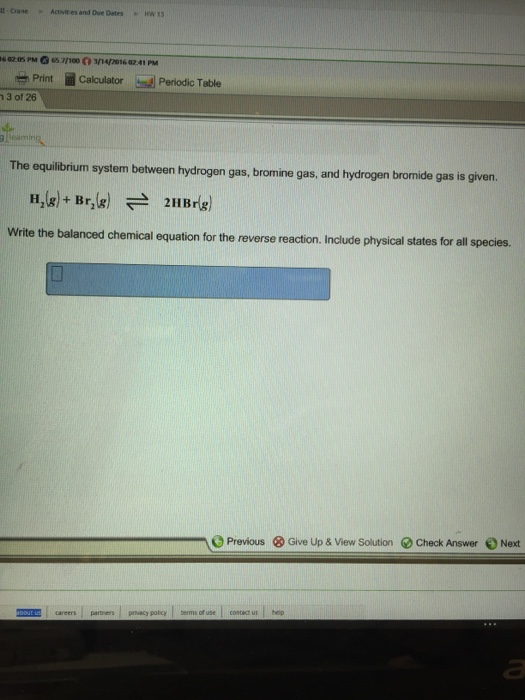Solved The equilibrium system between hydrogen gas. bromine | Chegg.com