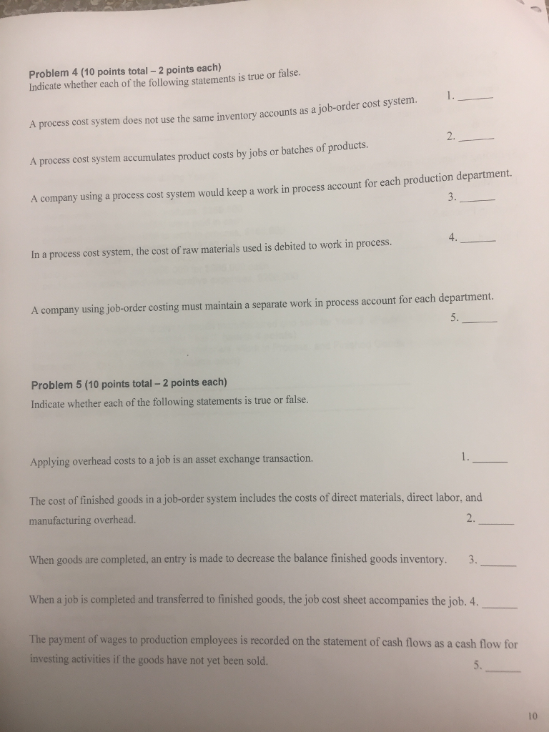 Solved Problem 4 (10 points total - 2 points each) Indicate | Chegg.com Solved Problem 4 (10 points total - 2 points each) Indicate | Chegg.com