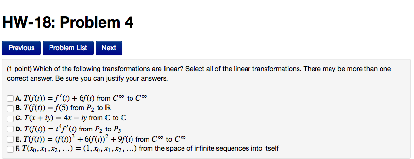 Solved Which Of The Following Transformations Are Linear