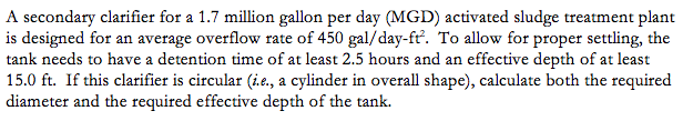 Solved A secondary clarifier for a 1.7 million gallon per | Chegg.com