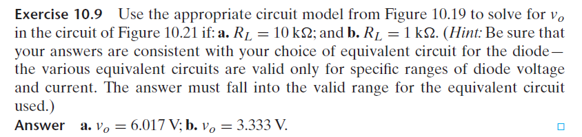 Solved Exercise 10.9 Use the appropriate circuit model from | Chegg.com