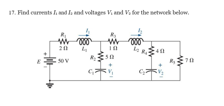 Solved Find currents I_1 and I_2 and voltages V_1 and V_2 | Chegg.com