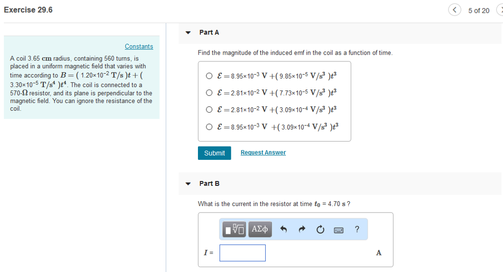 Solved Exercise 29.6 5 of 20 Part A Constants Find the | Chegg.com