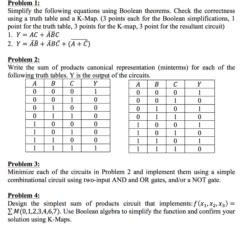 Solved Problem 1: Simplify the following equations using | Chegg.com
