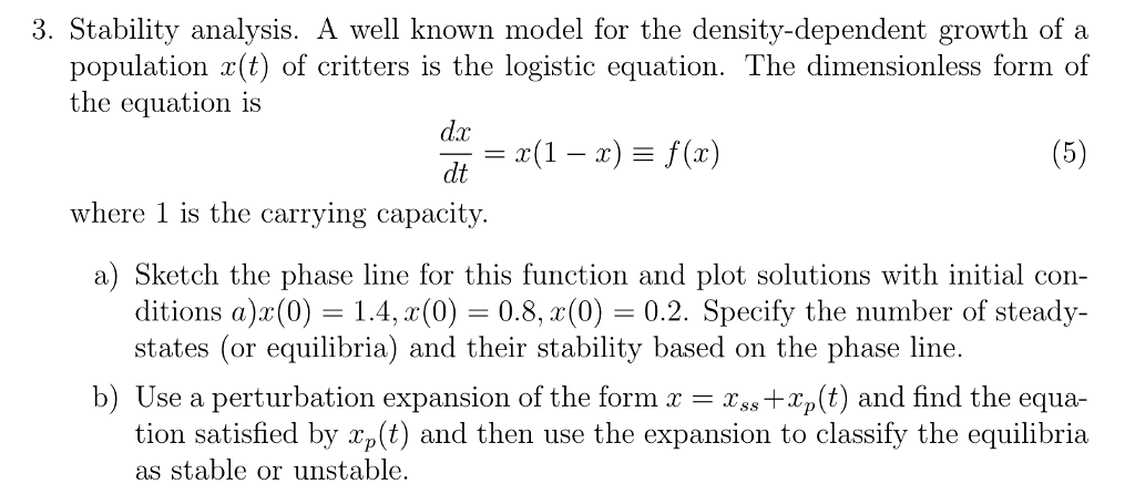 Solved 3. Stability analysis. A well known model for the | Chegg.com
