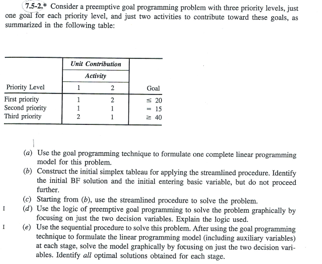 Solved 7.5-2.* Consider a preemptive goal programming | Chegg.com