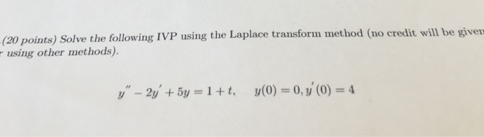 Solved Solve the following IVP using the Laplace transform | Chegg.com Solved Solve the following IVP using the Laplace transform | Chegg.com