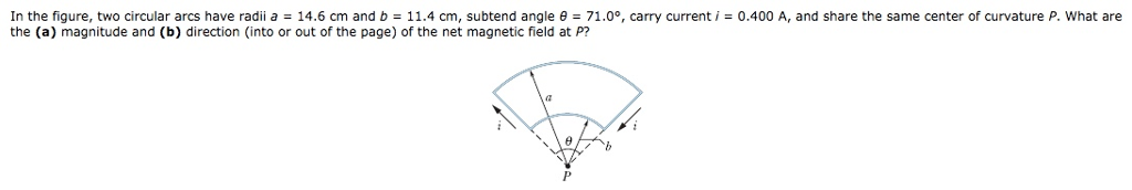 Solved In the figure, two circular arcs have radii a = 14.6 | Chegg.com