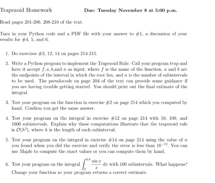 Solved Trapezoid Homework Read pages 201-206, 208-210 of the | Chegg.com