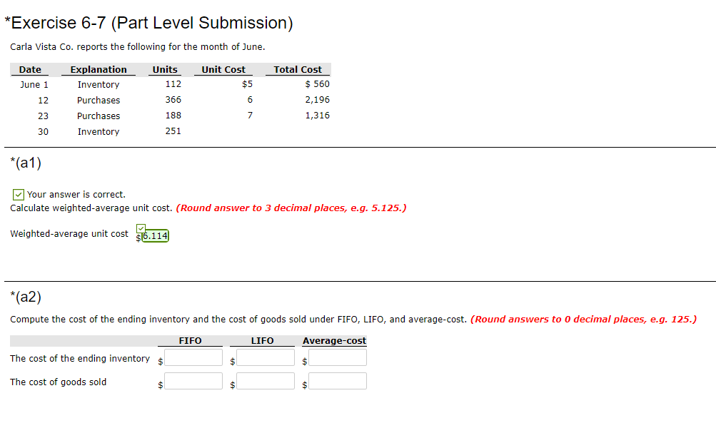 Solved Exercise 6-7 (Part Level Submission) Carla Vista Co. | Chegg.com