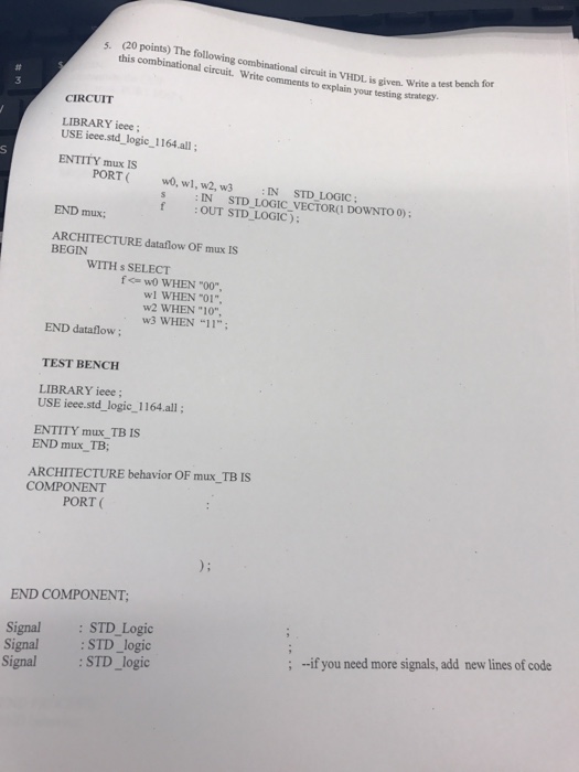 Solved The Following Combinational Circuit In Vhdl Is Given 0220