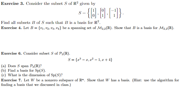Solved Exercise 3. Consider the subset S of R2 given by Find | Chegg.com