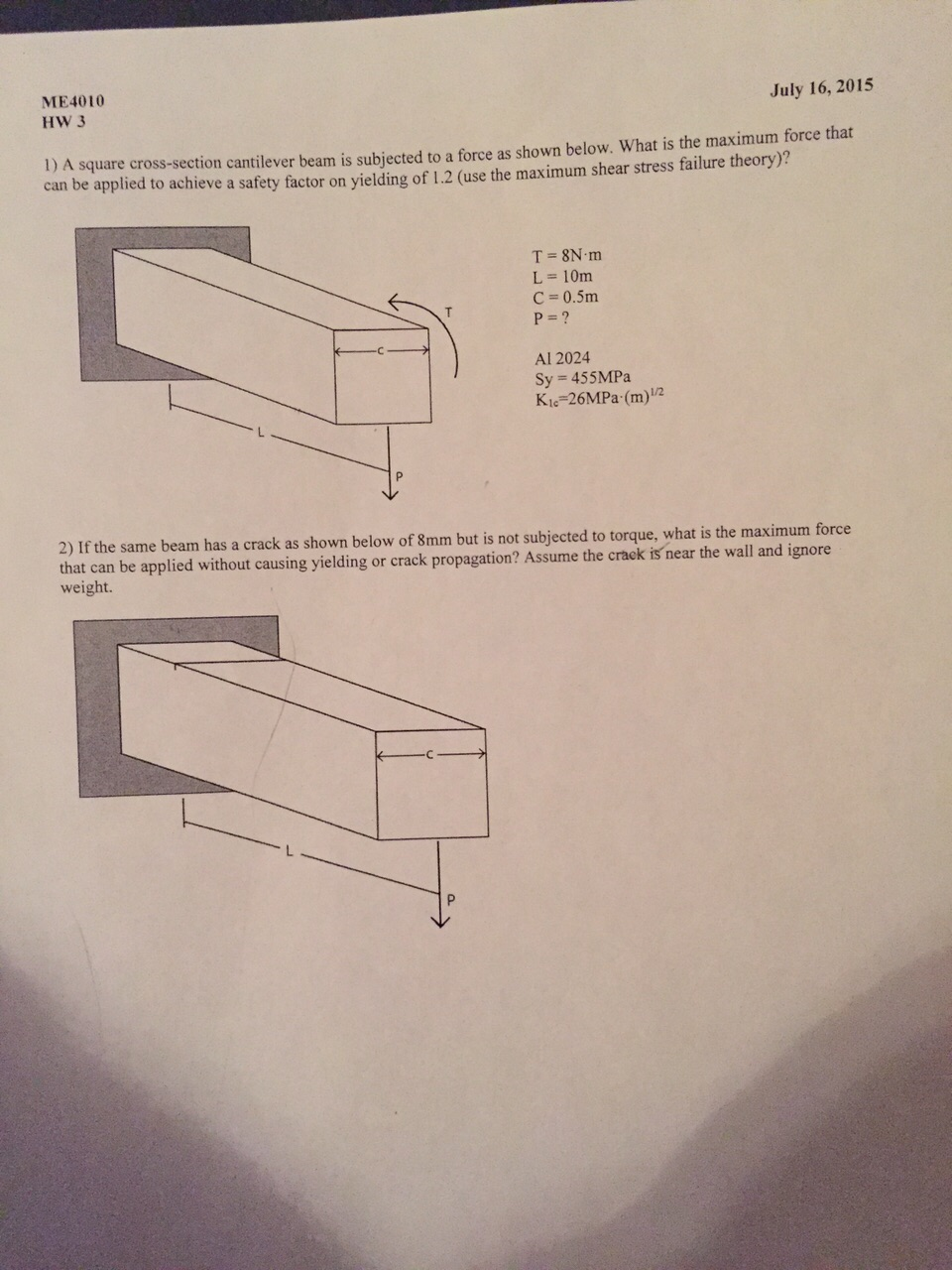 Solved 1) A square cross-section cantilever beam is | Chegg.com