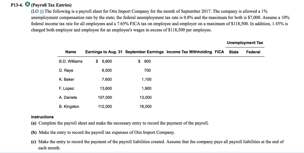 Solved The following is a payroll sheet for Otis Import | Chegg.com