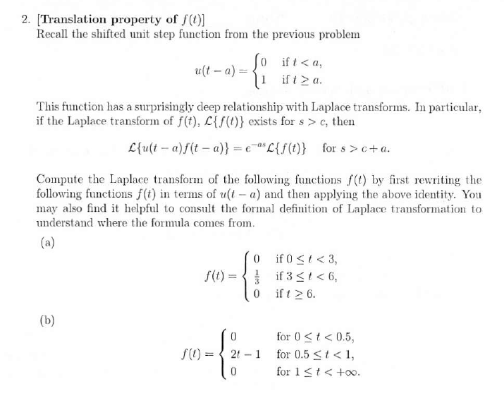 Recall the shifted unit step function from the | Chegg.com