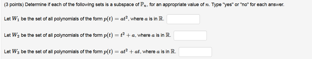 Solved (3 points) Determine if each of the following sets is | Chegg.com