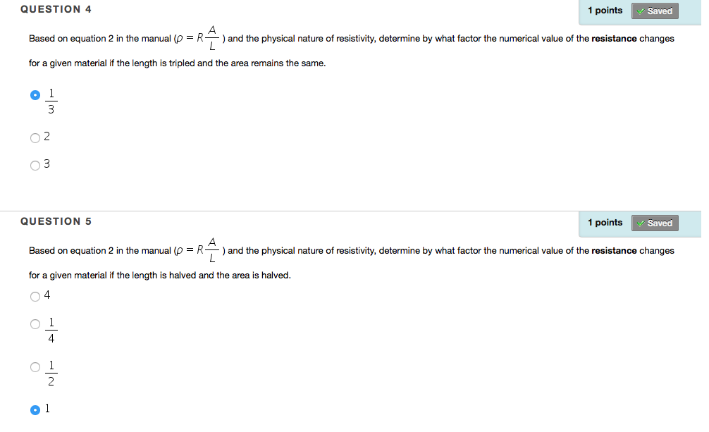 Solved Based on equation 2 in the manual (rho = R A/L) and | Chegg.com