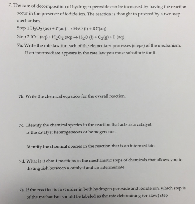 Solved The rate of decomposition of hydrogen peroxide can be | Chegg.com