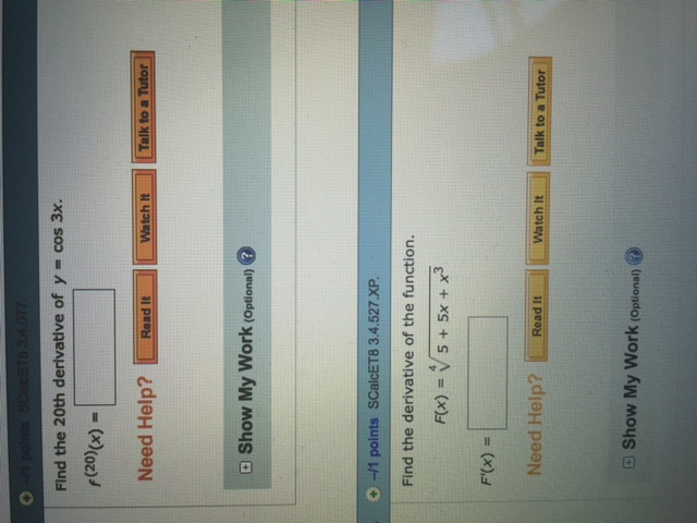 Solved Find the 20th derivative of y = cos 3x. f^(20) (x) = | Chegg.com