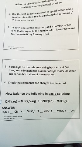 Solved Balancing Equations for in basic solution reactions | Chegg.com