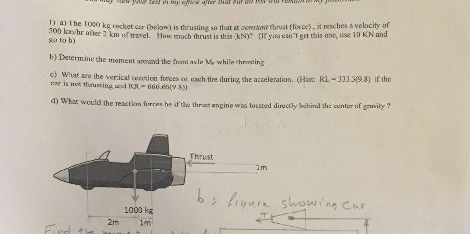 Solved The 1000 kg rocket car (below) is thrusting so that | Chegg.com