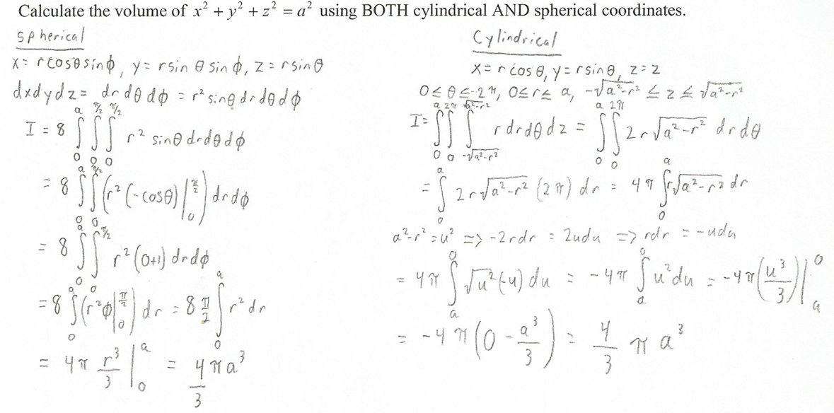 Solved Calculate The Volume Of X2 Y2 Z2 A2 Using BOTH Chegg
