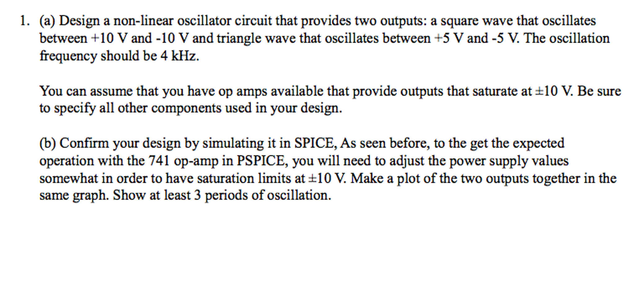 Solved Design a non-linear oscillator circuit that provides | Chegg.com