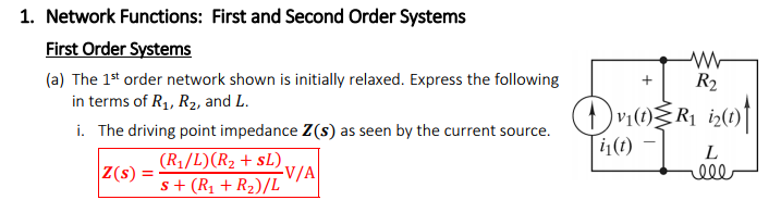 Solved Network Functions: First and Second Order Systems | Chegg.com