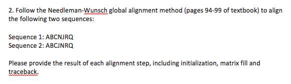 Solved 2. Follow the Needleman-Wunsch global alignment | Chegg.com