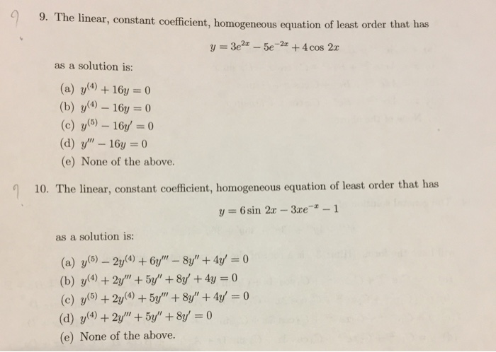 Solved The linear, constant coefficient, homogeneous | Chegg.com