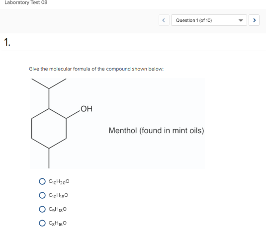 Solved Laboratory Test 08 Question 1 (of 10) 1. Give the | Chegg.com