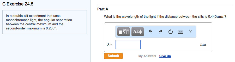 Solved C Exercise 24.5 In a double-slit experiment that uses | Chegg.com