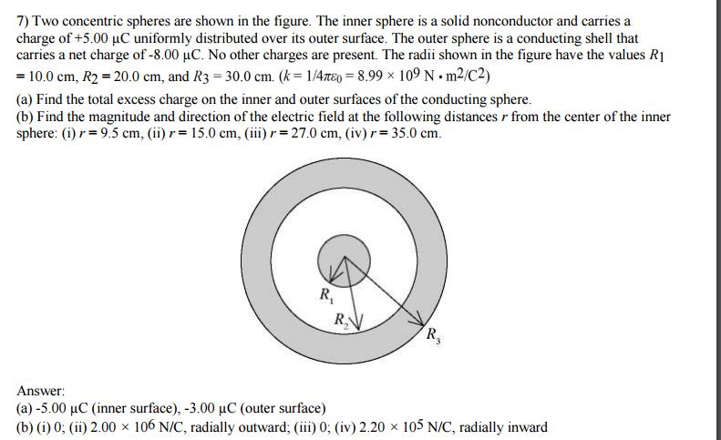 Solved 7) Two concentric spheres are shown in the figure. | Chegg.com