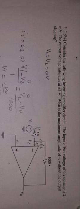Solved Consider the following inverting amplifier circuit. | Chegg.com