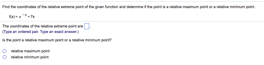 Solved Find the coordinates of the relative extreme point of | Chegg.com