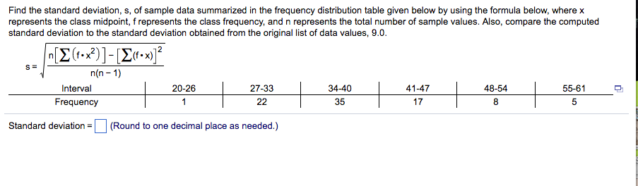 Solved Find the standard deviation, s, of sample data | Chegg.com