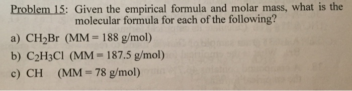 Solved Given the empirical formula and molar mass, what is | Chegg.com
