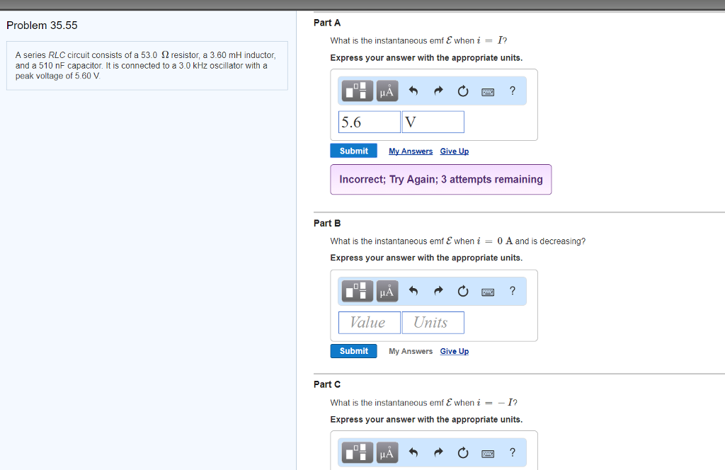 Solved Problem 35.55 Part A What is the instantaneous emf E | Chegg.com