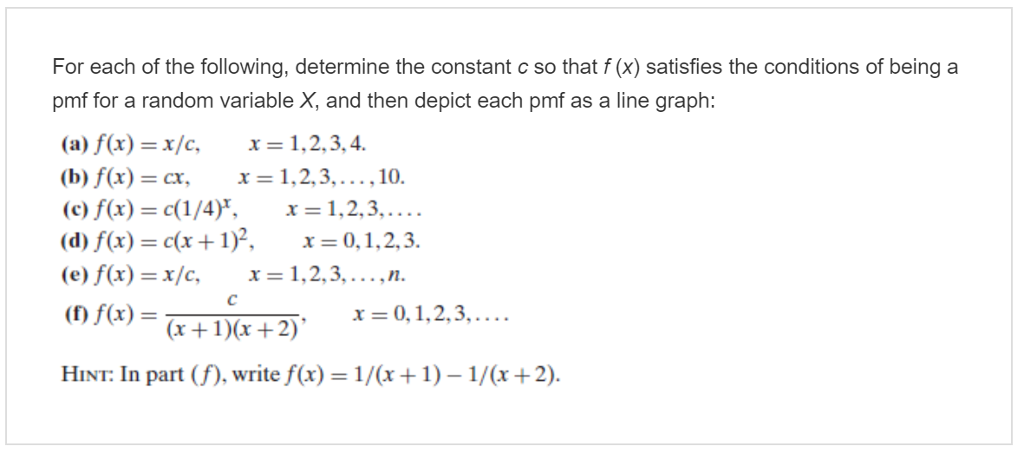 Solved For each of the following, determine the constant c | Chegg.com