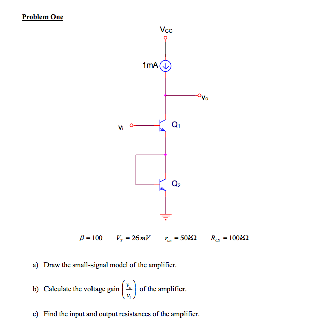 Solved beta = 100 V_T = 26 mV r_on = 50 k Ohm R_CS = 100 | Chegg.com