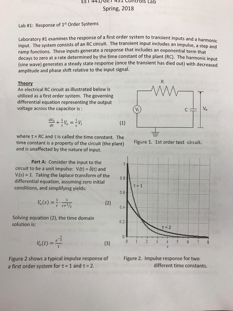 Solved Spring, 2018 Lab #1: Response of 1st Order Systems | Chegg.com
