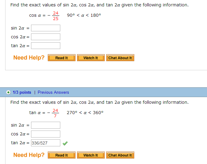 Solved Find the exact values of sin 2alpha, cos 2alpha, and | Chegg.com