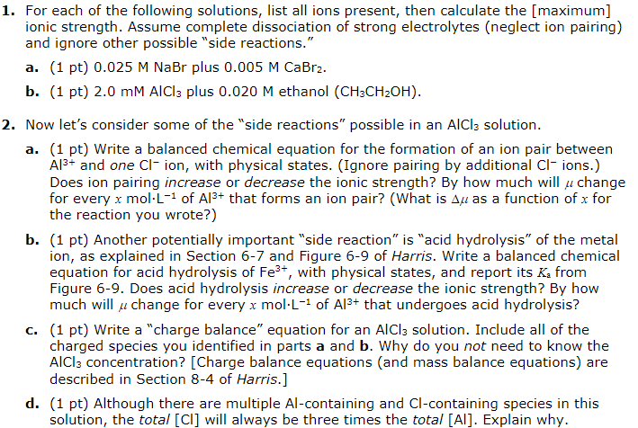 Solved 1. For each of the following solutions, list all ions | Chegg.com
